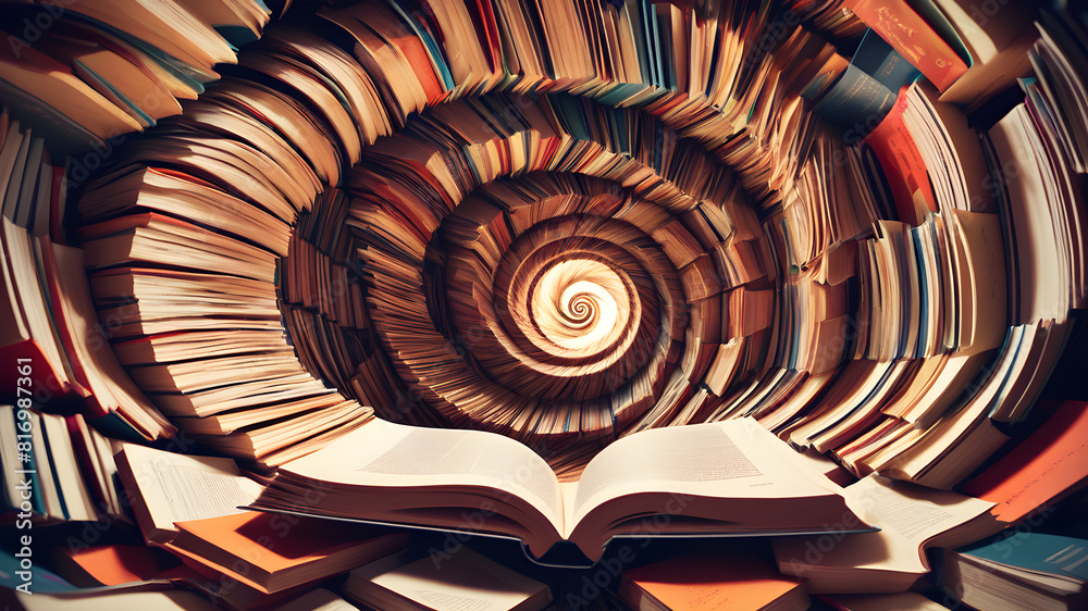 Abstract artistic image of a single story book being at the centre of a ...