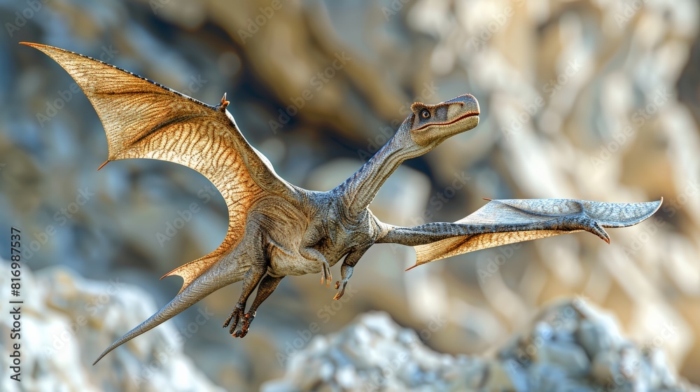Detailed illustration of a pterodactyl in flight with open wings ...