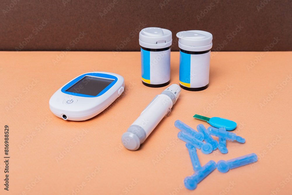 Diabetes management tools including glucose meter and insulin Stock ...
