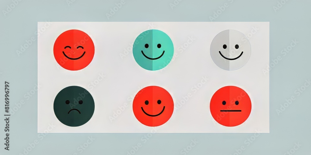 The set of white, red and teal smiley face icons with different ...