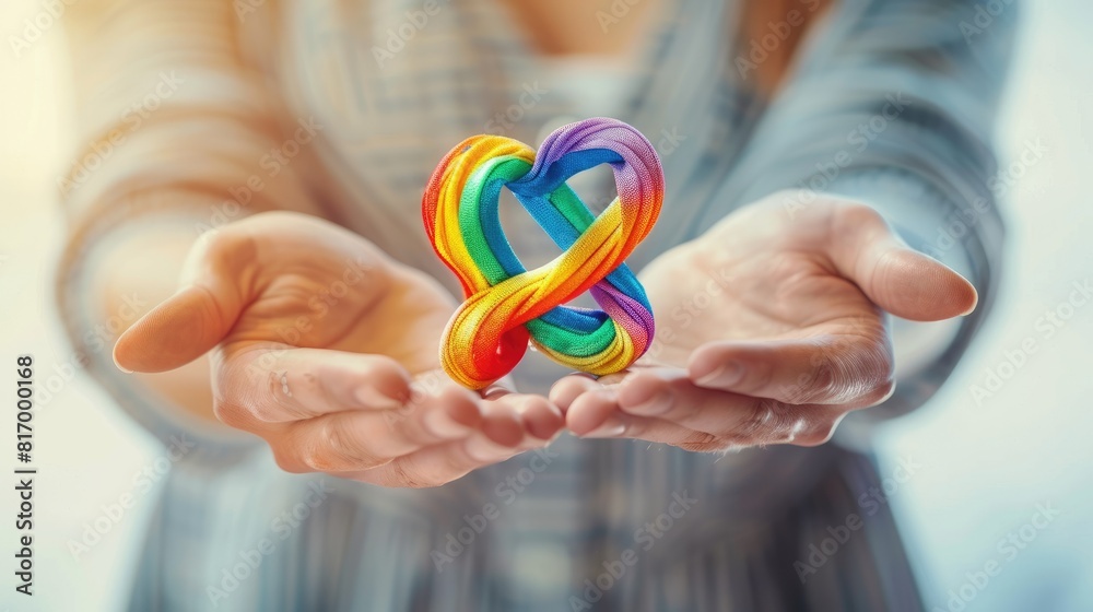 Colorful autism infinity rainbow symbol sign in outstretched woman ...