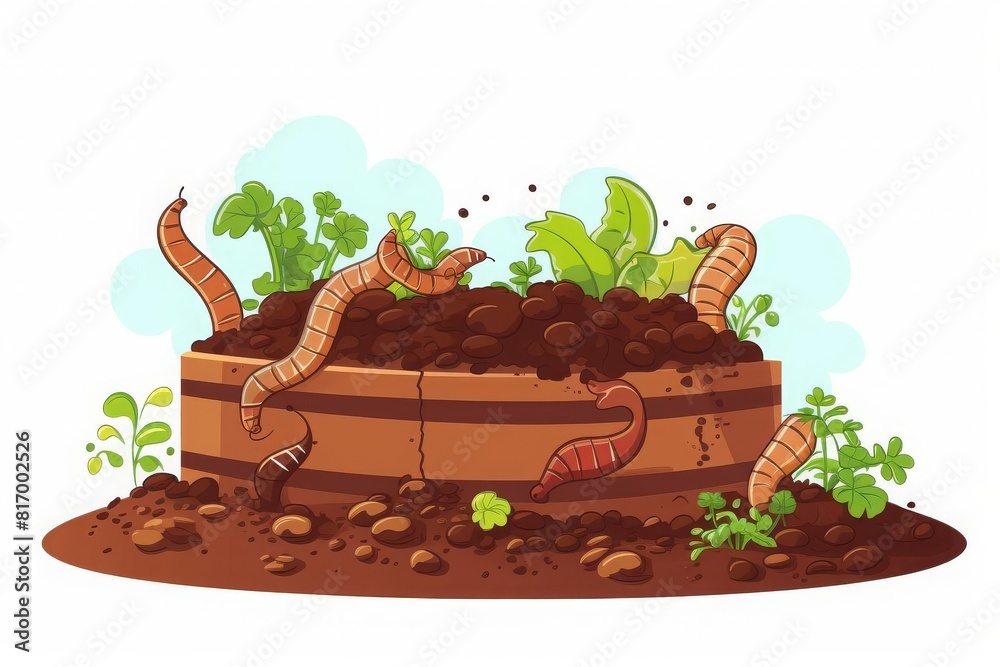 Clean Worm Composting Flat Design Side View Vermicomposting Method