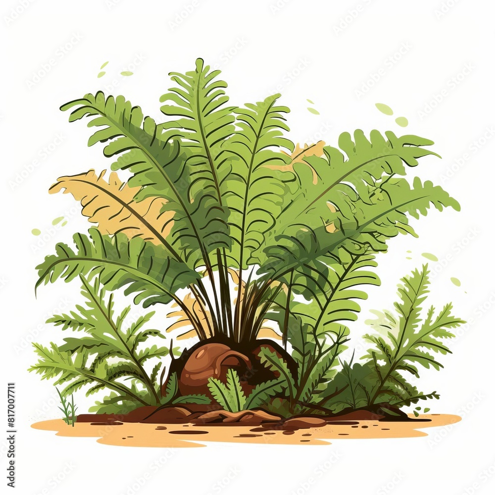 Simple fern undergrowth flat design front view prehistoric plant theme ...