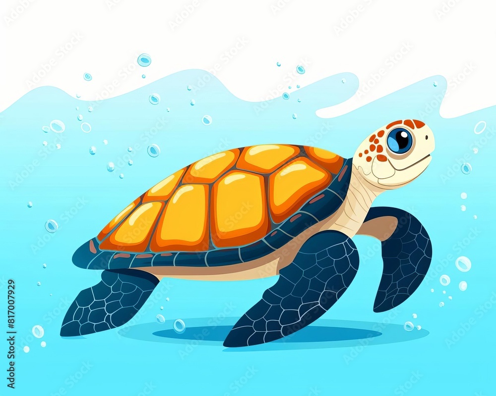 Simple sea turtle swimming flat design side view endangered species ...