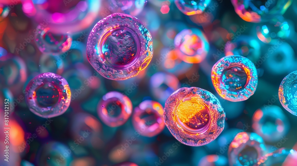 Hypnotic array of stem cells shown in a kaleidoscope of colors under a ...