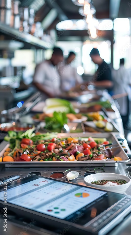 Foto de Restaurant food waste tracking side view, digital tools to ...