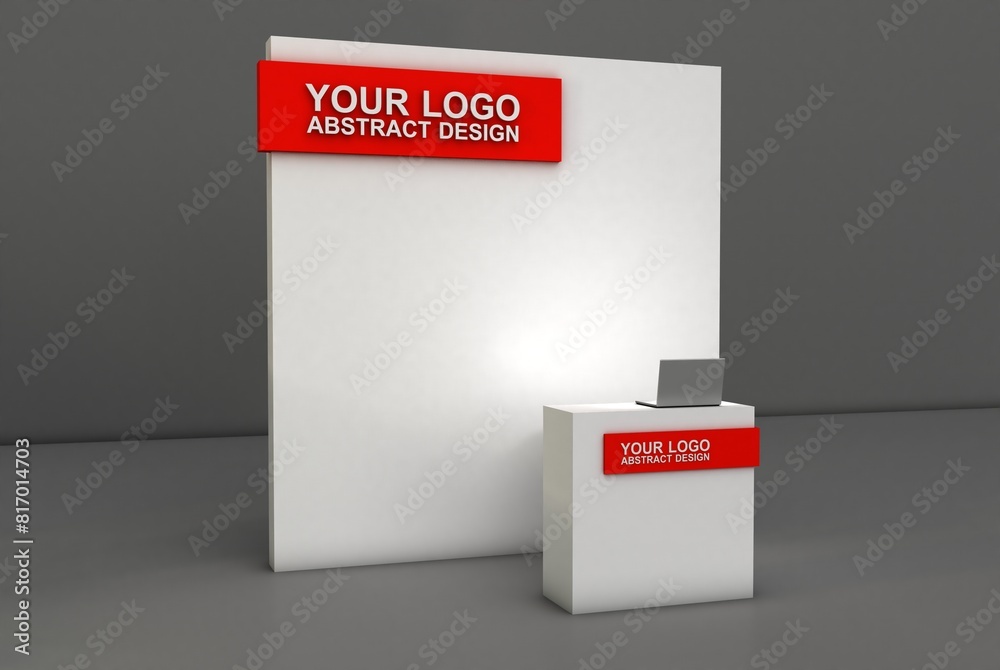 Welcome desk white background, 3d rendering. Perspective view of a ...