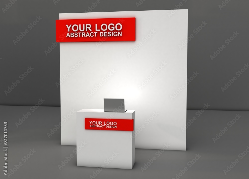 Welcome desk white background, 3d rendering. Perspective view of a ...