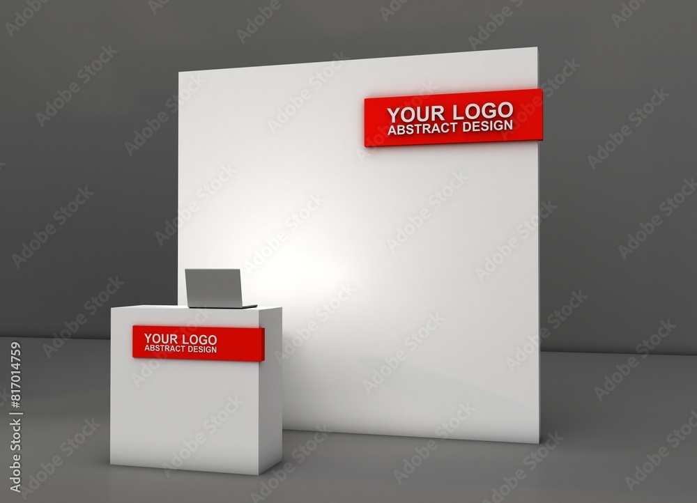 Welcome desk white background, 3d rendering. Perspective view of a ...
