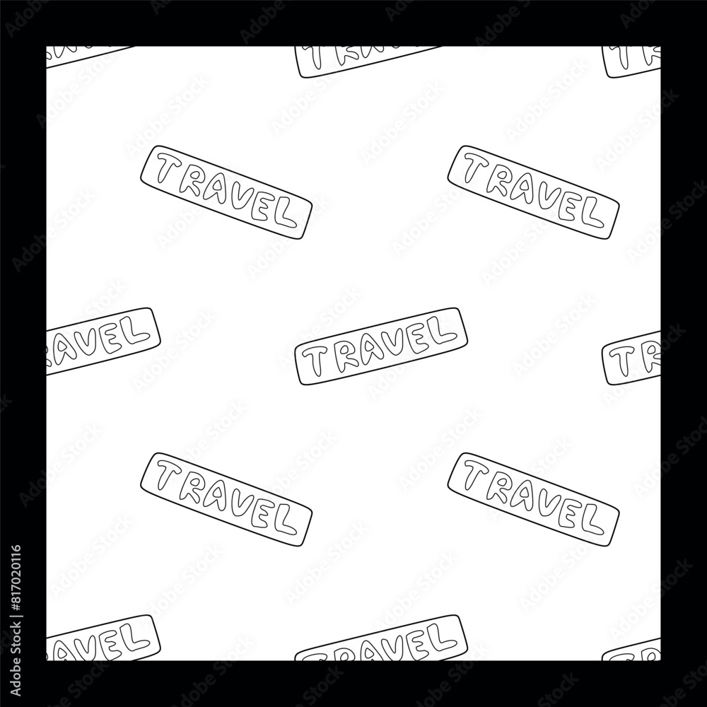 Vector Word Travel Seamless pattern. Template with Lettering. Black And ...
