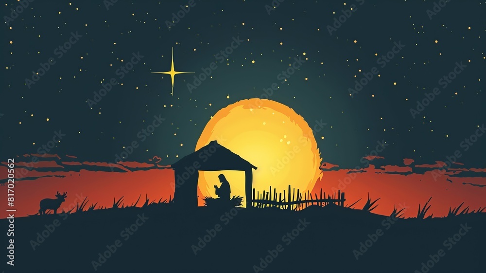 A minimalist graphic illustration of Jesus in the manger, designed with ...