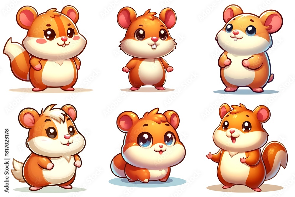 Cartoon illustrations of cute hamsters, set of animal game characters ...