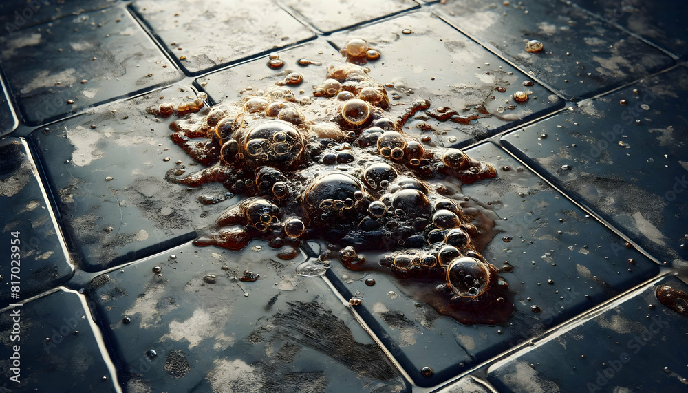 The image of the bubbles of soda on the very dirty bathroom tiles was ...