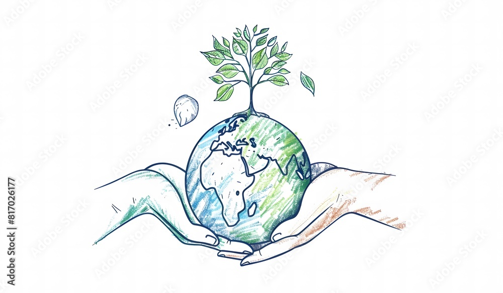 line drawing of the Earth in one hand, World Environment Day Stock ...