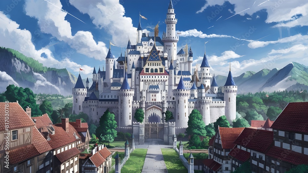 Anime style, Ragnarok anime, majestic castle, situated at the center of ...