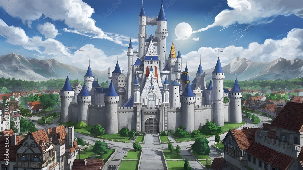 Anime style, Ragnarok anime, majestic castle, situated at the center of ...