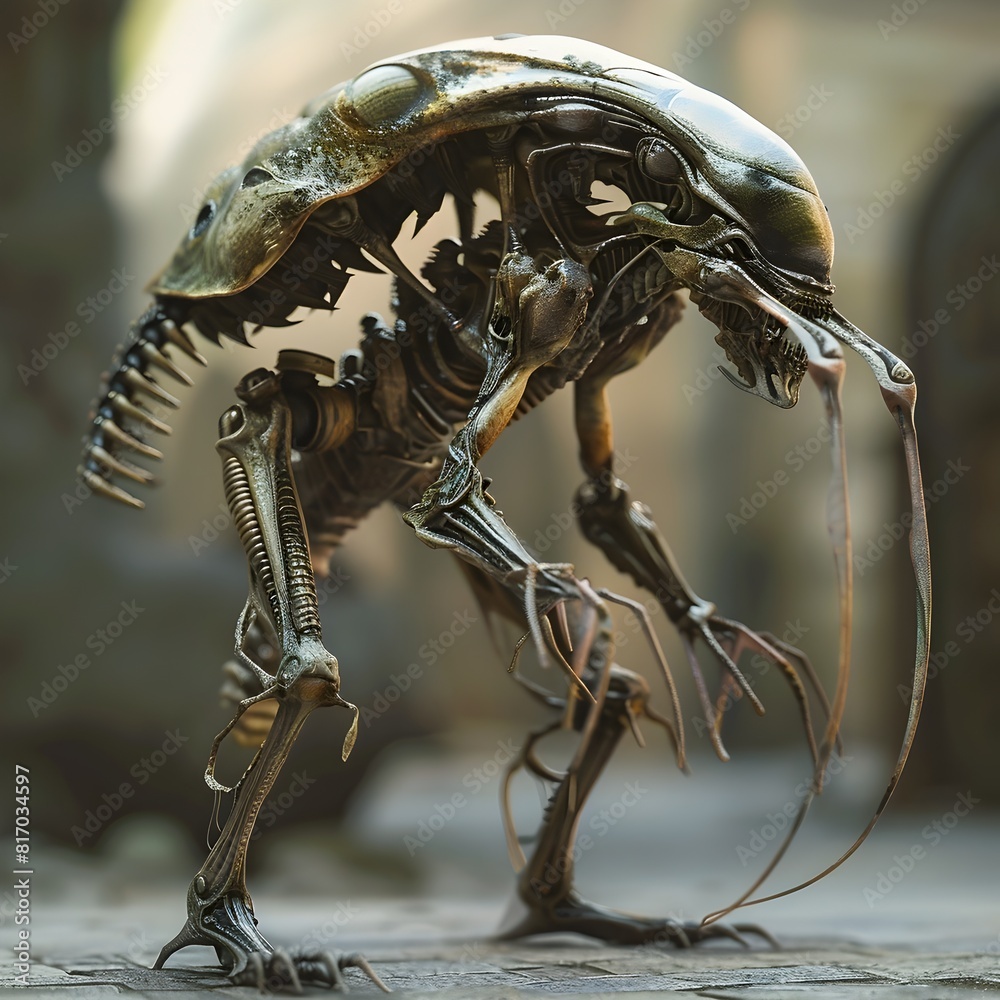 Foto de Ominous Alien Creature with Mechanical Exoskeleton and Fearsome ...