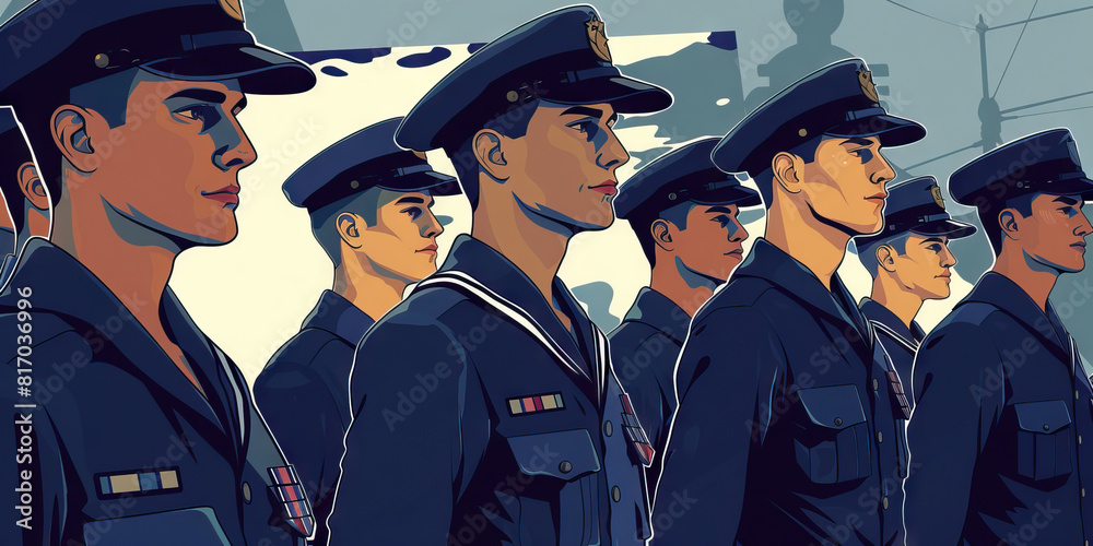Navy Blue - Sailors stand proudly at attention, their uniforms crisp ...