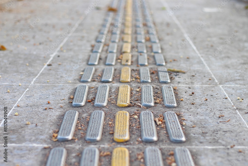 Pedestrian paths, Braille blocks in tactile paving for the blind ...
