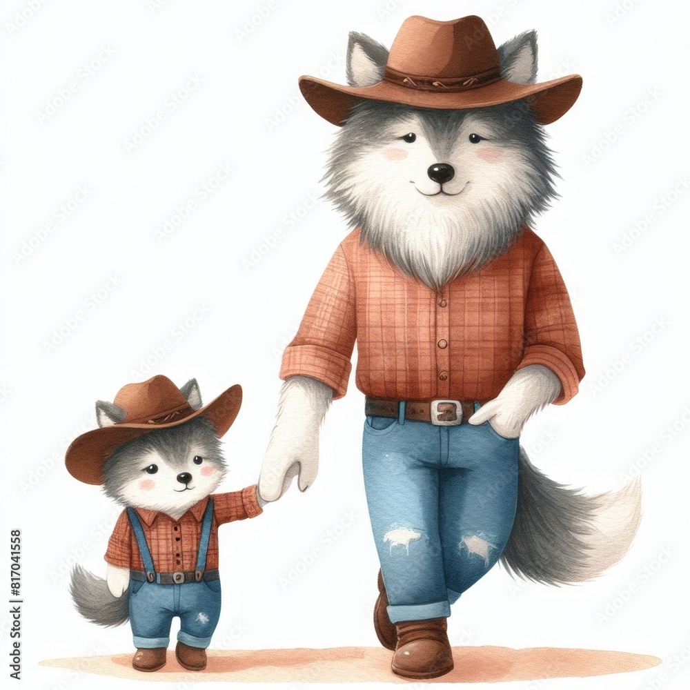 Wolf Father and Son Walking . Happy Father's Day Watercolor Clip Art ...