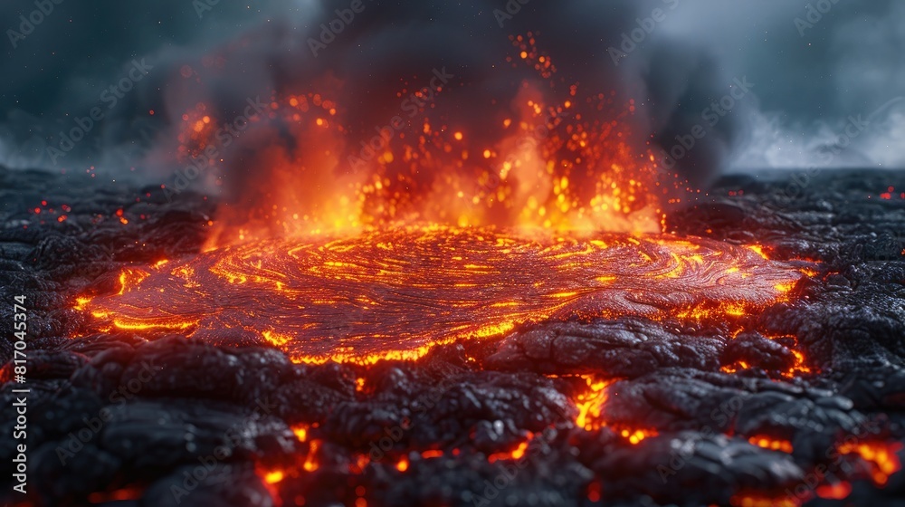 Lava flow. Molten rock from a volcano. Glowing hot. Molten orange. The ...