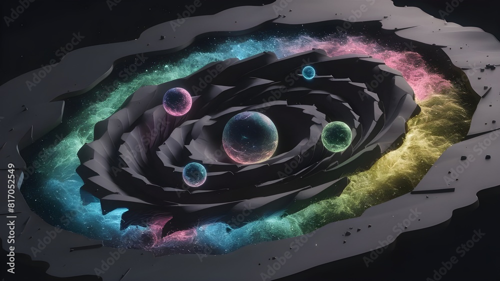 An aerial view papercut style galaxy celestial background with tiny ...