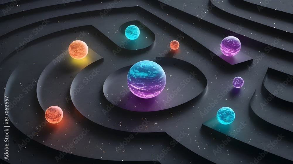 An aerial view papercut style galaxy celestial background with tiny ...