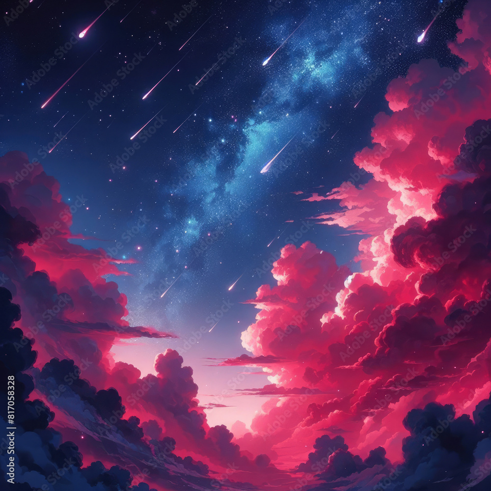 Generative AI, the sight of a meteor shower on a beautiful night with a ...