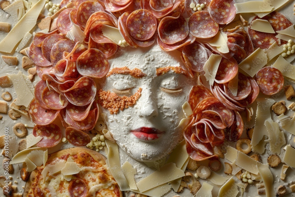 portraits recreated using pizza ingredients as pixels, with pepperoni ...