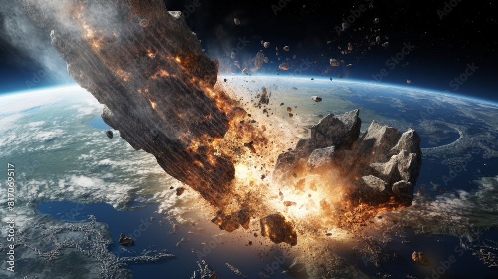 Giant meteorite impacts on earth, asteroid in collision with earth ...