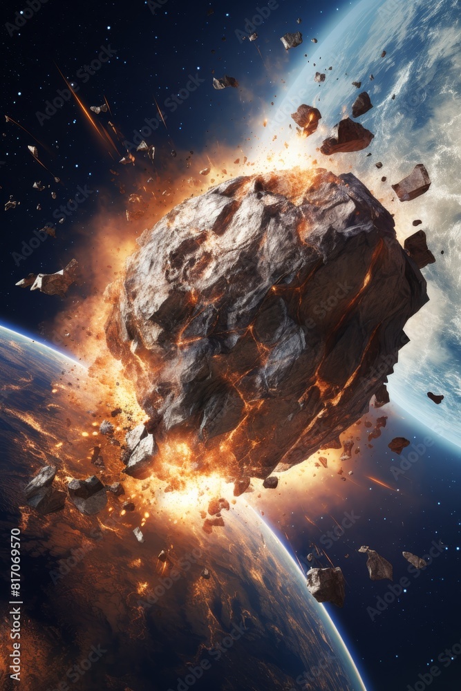 Giant meteorite impacts on earth, asteroid in collision with earth ...