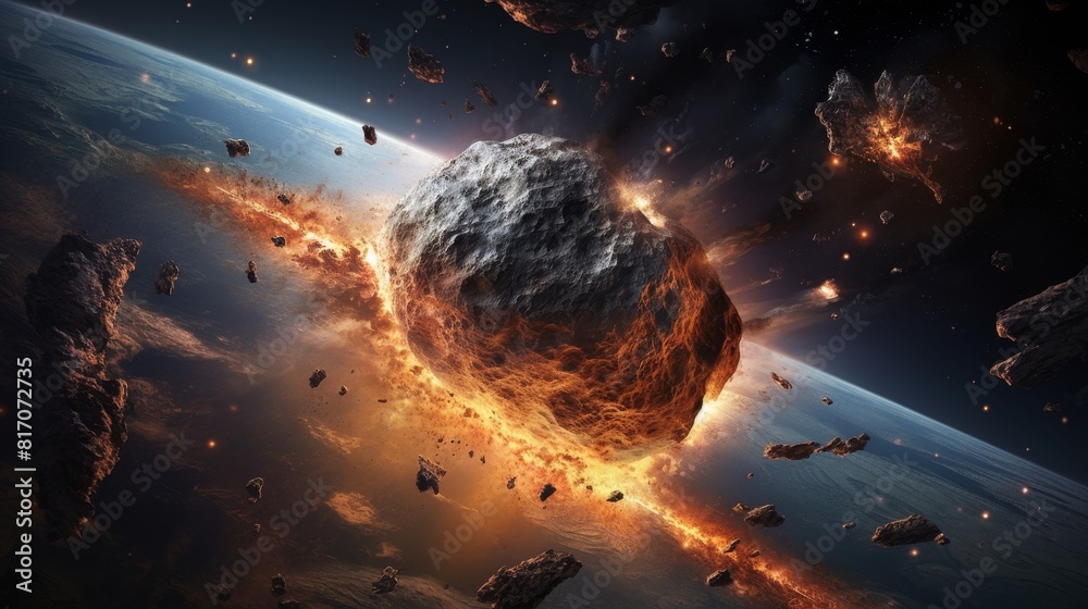 Giant meteorite impacts on earth, asteroid in collision with earth ...