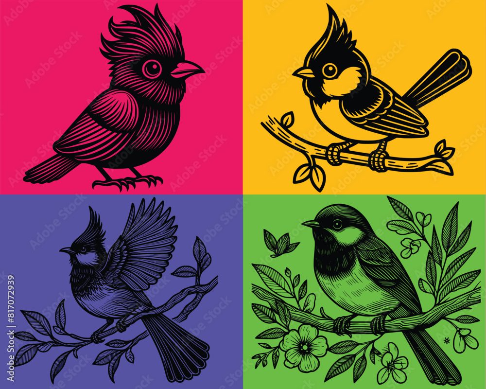 Bulbul black cartoon set. bulbul vector set. bulbul drawing vector. Art ...