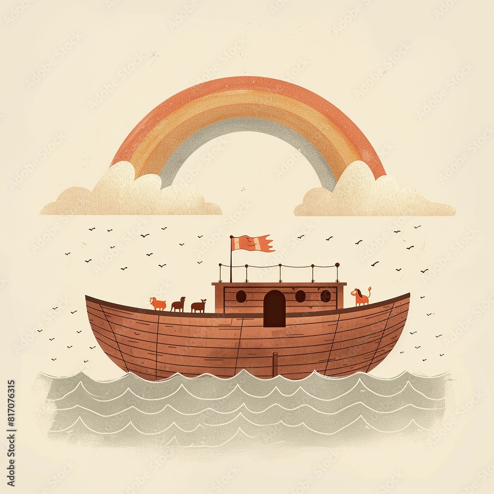 A minimalist illustration of Noah's Ark featuring clean lines, iconic ...