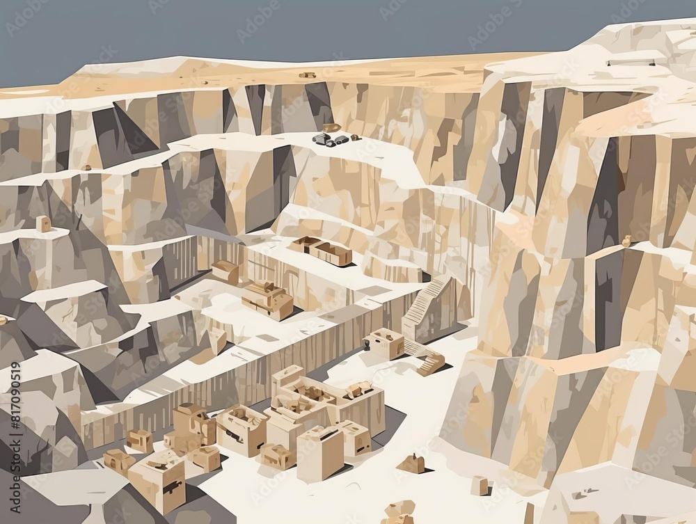 Sparse limestone quarry flat design top view building material theme ...