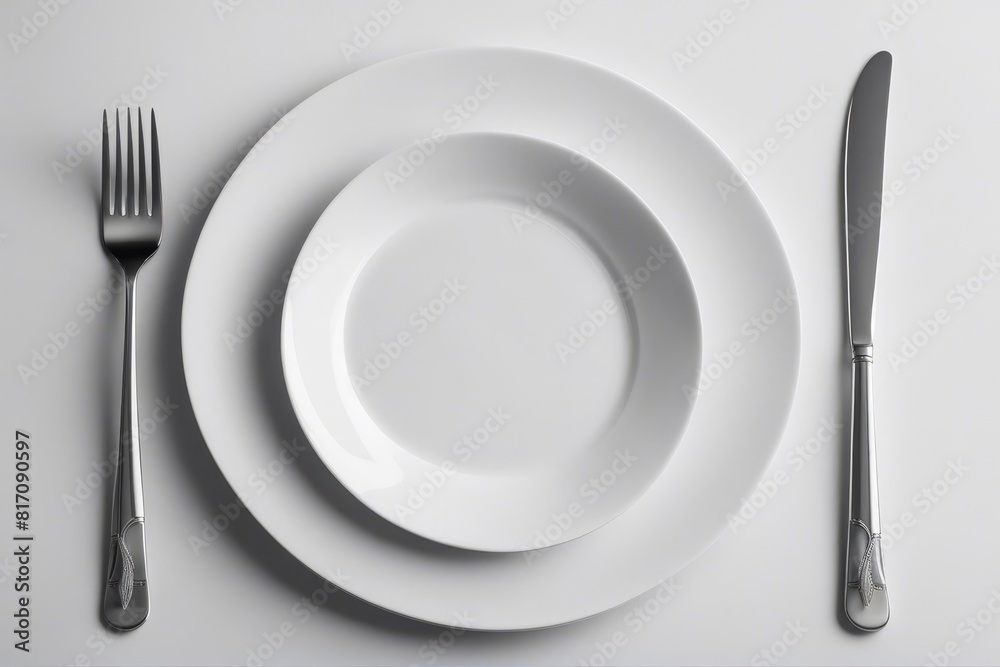 Photo & Art Print 'whte plate silver fork knife white background ...