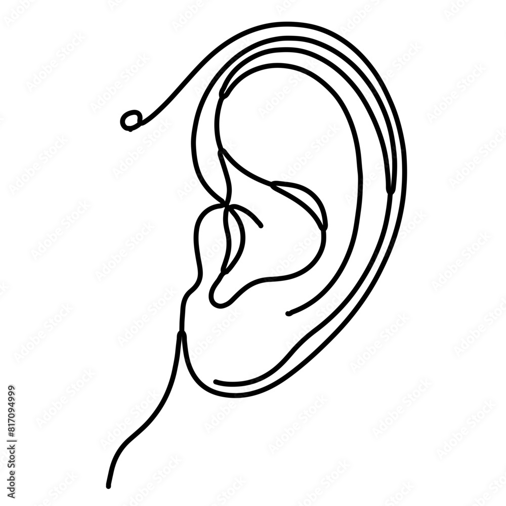 Vetor de Human ear: one line, continuous line. Linear contour of the ...