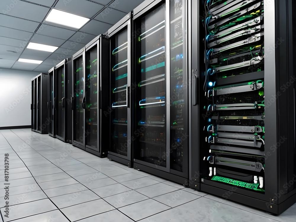 Server racks in computer network security server room data center ...