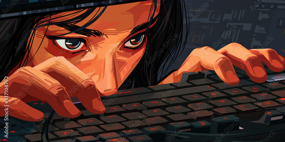 A Netrunner, eyes glued to their monitor, hands flying across the ...