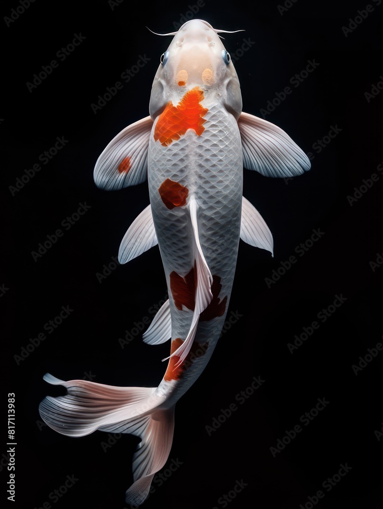 beautiful koi with fabulous fins, pure white with rich red spots ...