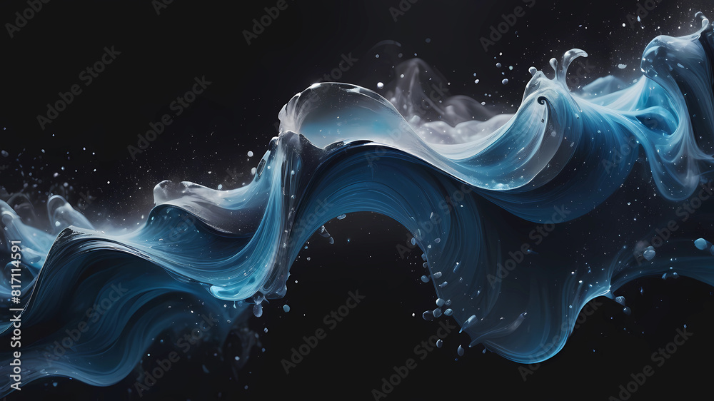 Glitter mist. Paint water splash. Magic spell. Blue silver gray color ...