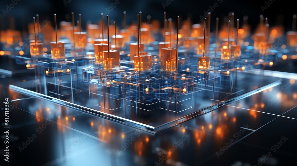 3D model of qubits network, front view, complex quantum matrix, deep ...