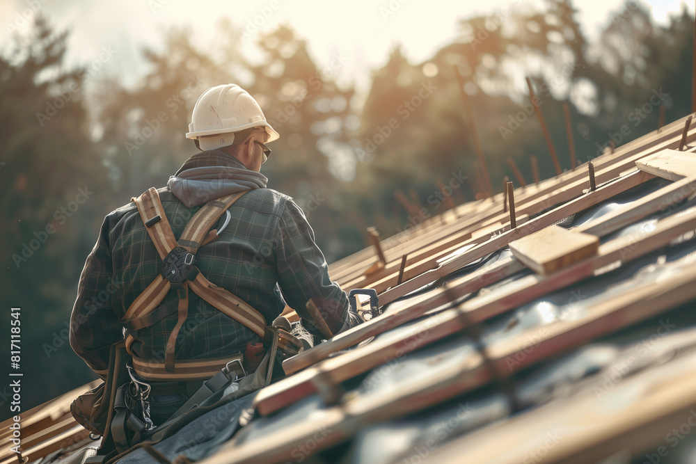 Carpenter working on Roof carpenter working on roof structure ...