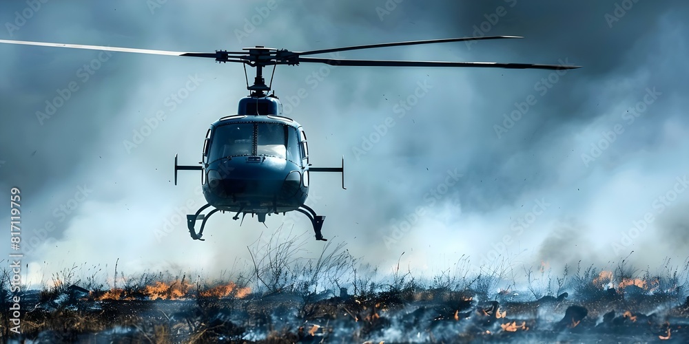 Helicóptero combate incendio en área de batalla contra llamas. Concept ...