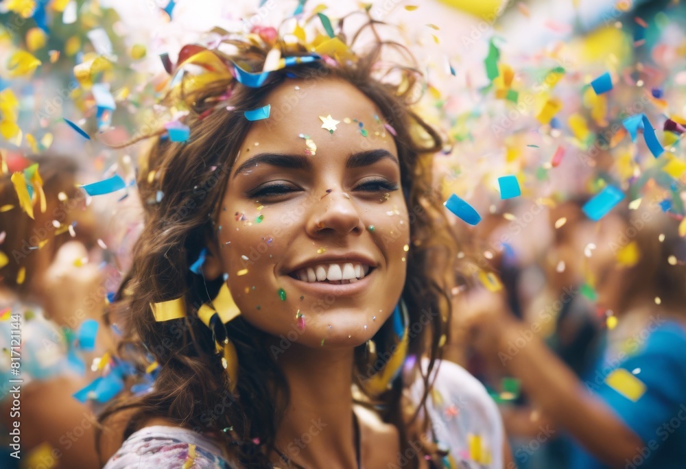 'confetti Carnival. woman party Brazilian Young carnival enjoying ...