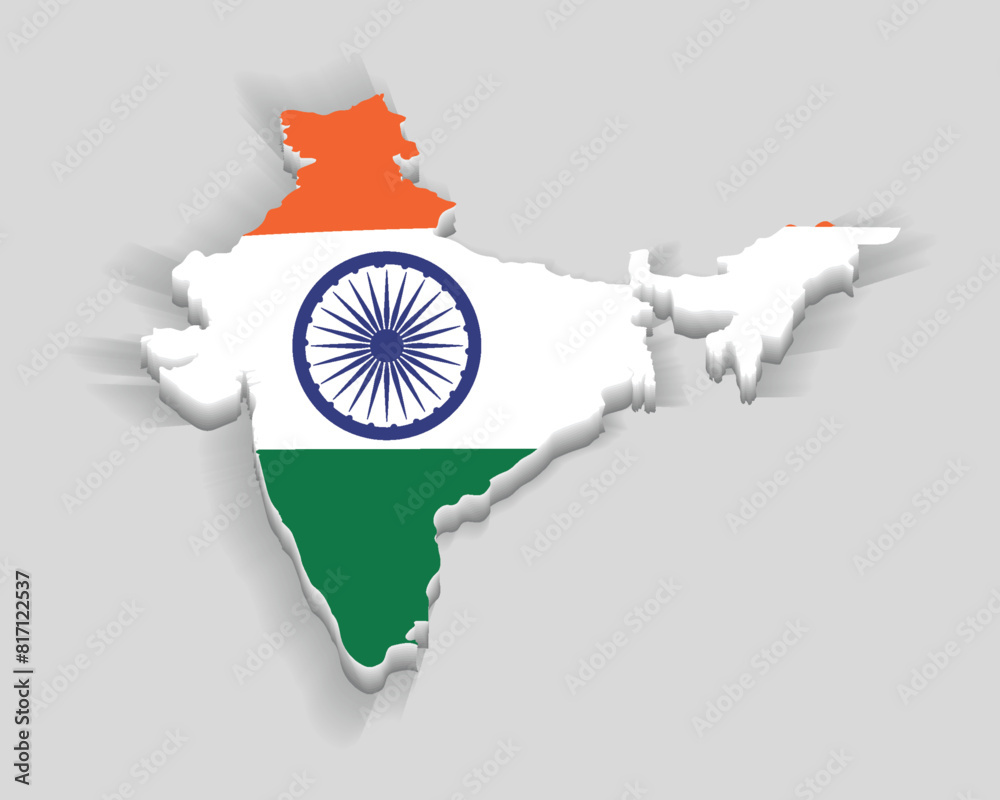 India map with indian flag on gray background 3d map illustration Stock ...
