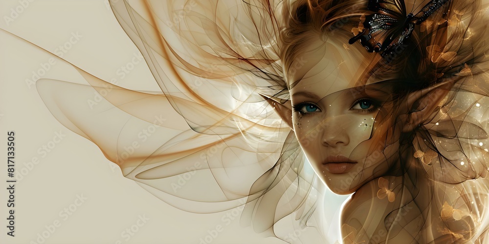 Fantasy digital art of an elegant elf queen with butterfly wings ...