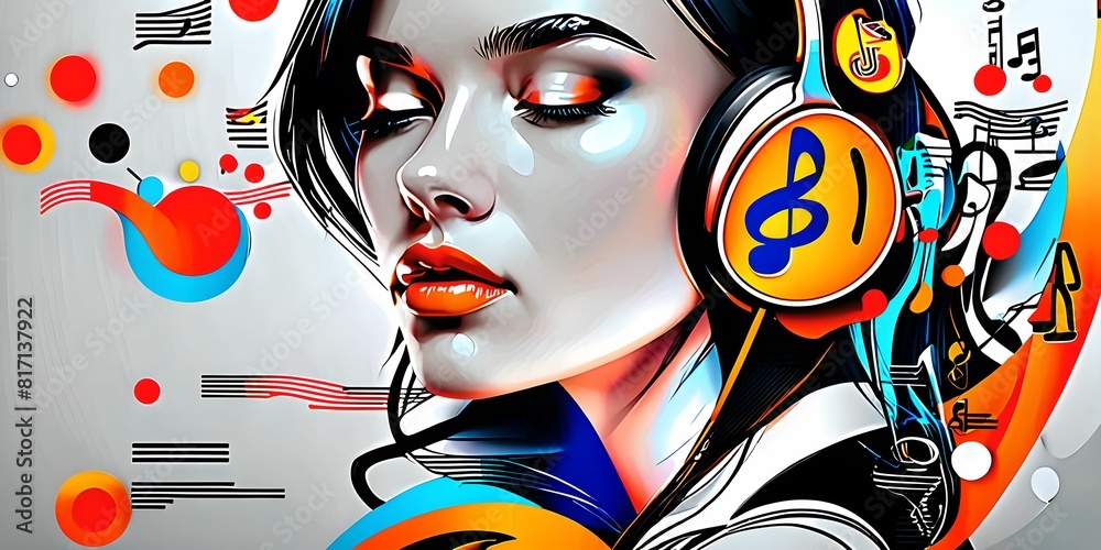 wallpaper representing a woman's face, listening to music with ...