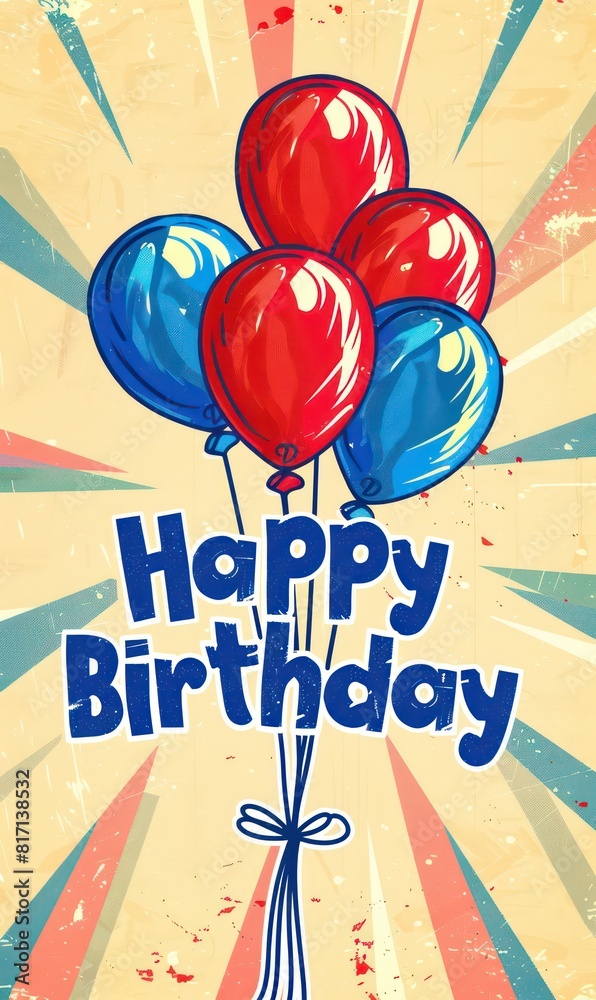 happy birthday in a bold comic book style with bright primary colors ...