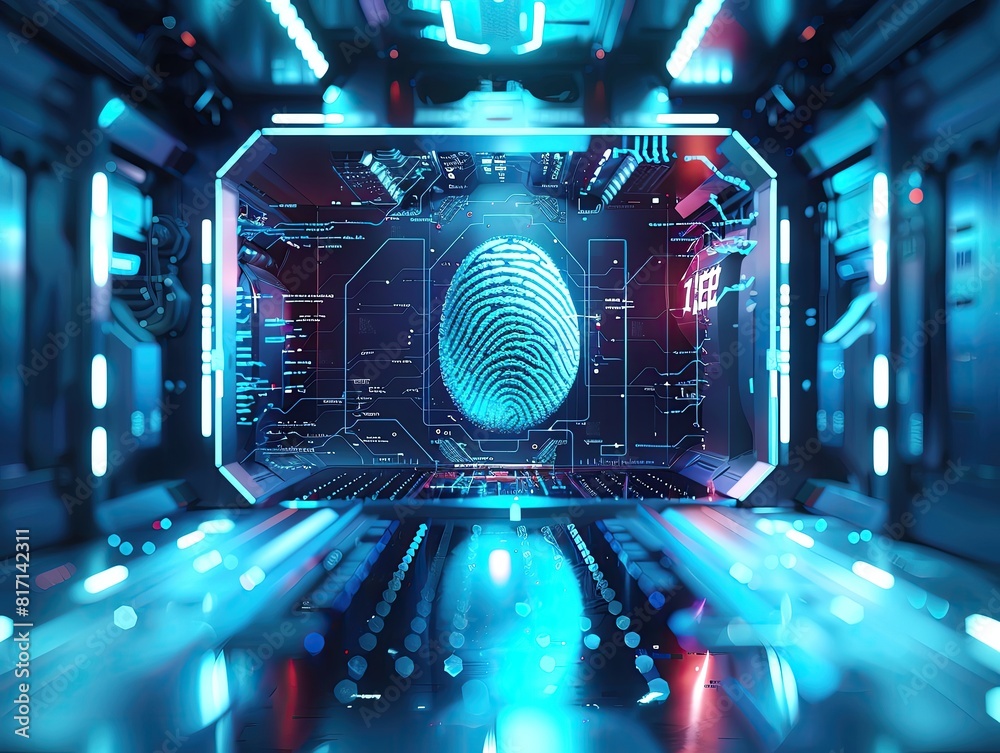 Fingerprint digital security front view, biometric authentication ...